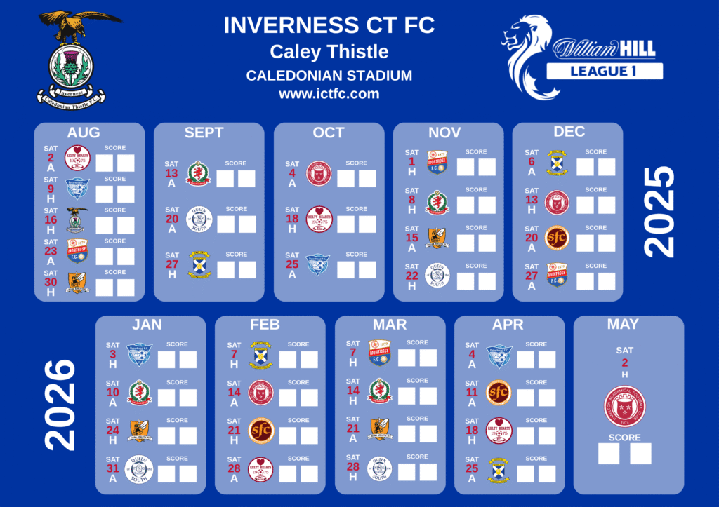 Inverness Caledonian Thistle FC 2025/26 Wall Calendar ...
