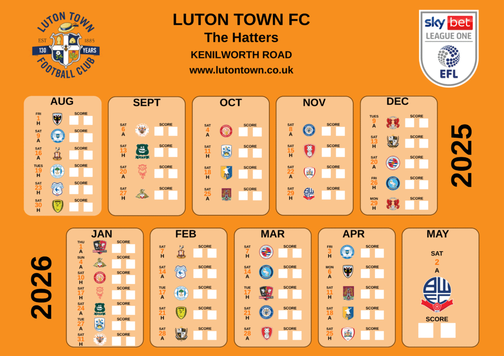 Luton Town FC 2025/26 Wall Calendar | thefootballseason.com