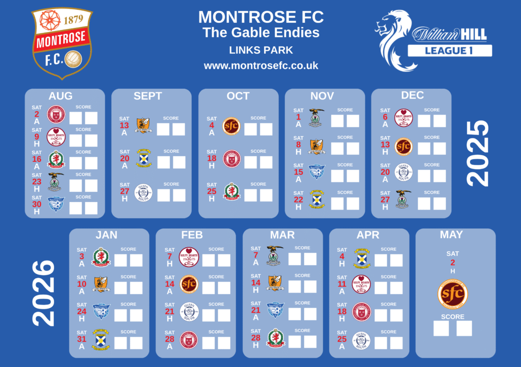 Montrose FC 2025/26 Wall Calendar | thefootballseason.com